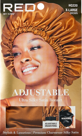 RED ADJUSTABLE ULTRA SILKY SATIN BONNET REVERSIBLE X-LARGE– Textured Tech
